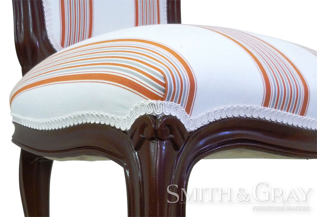 Antique reproduction Louis leg carved dining chair with fabric seat and ...