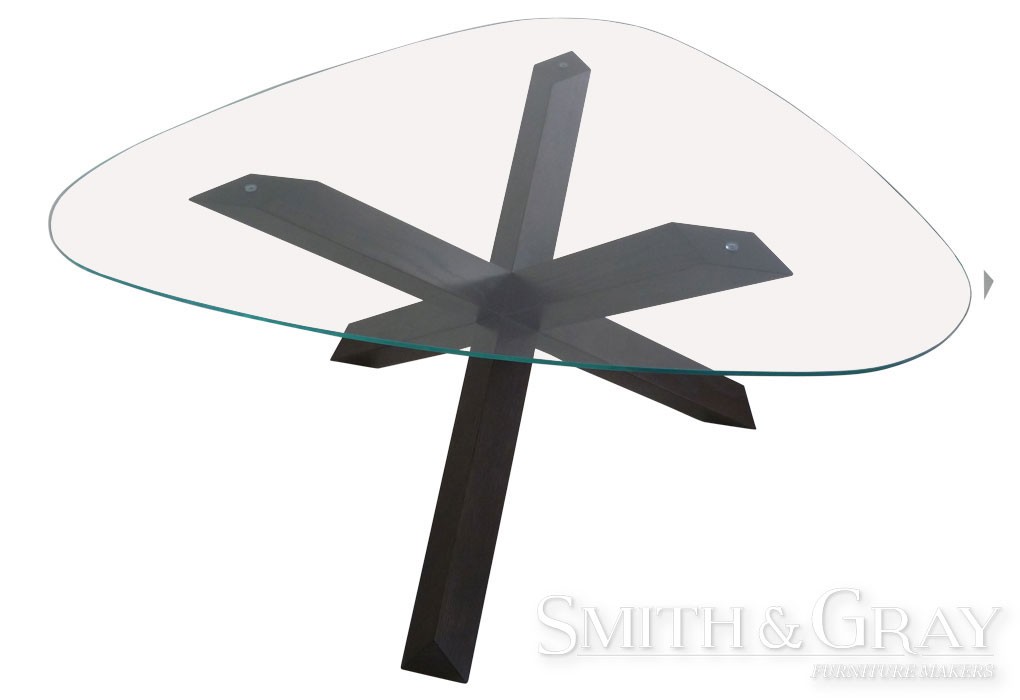 Glass top coffee table with wooden X shaped base - SMITH & GRAY