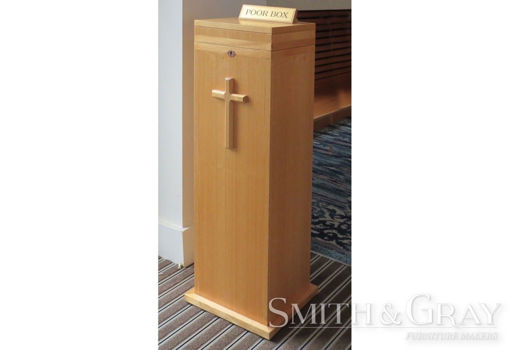 Lockable Tasmanian Oak poor box with crucifix - SMITH & GRAY